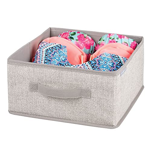 mDesign Soft Fabric Closet Organizer Box with Front Pull Handle for Shelves in Bedroom, Bathroom, Home Office - Holds Clothing, Linens, Accessories - Lido Collection - 8 Pack - Linen/Tan