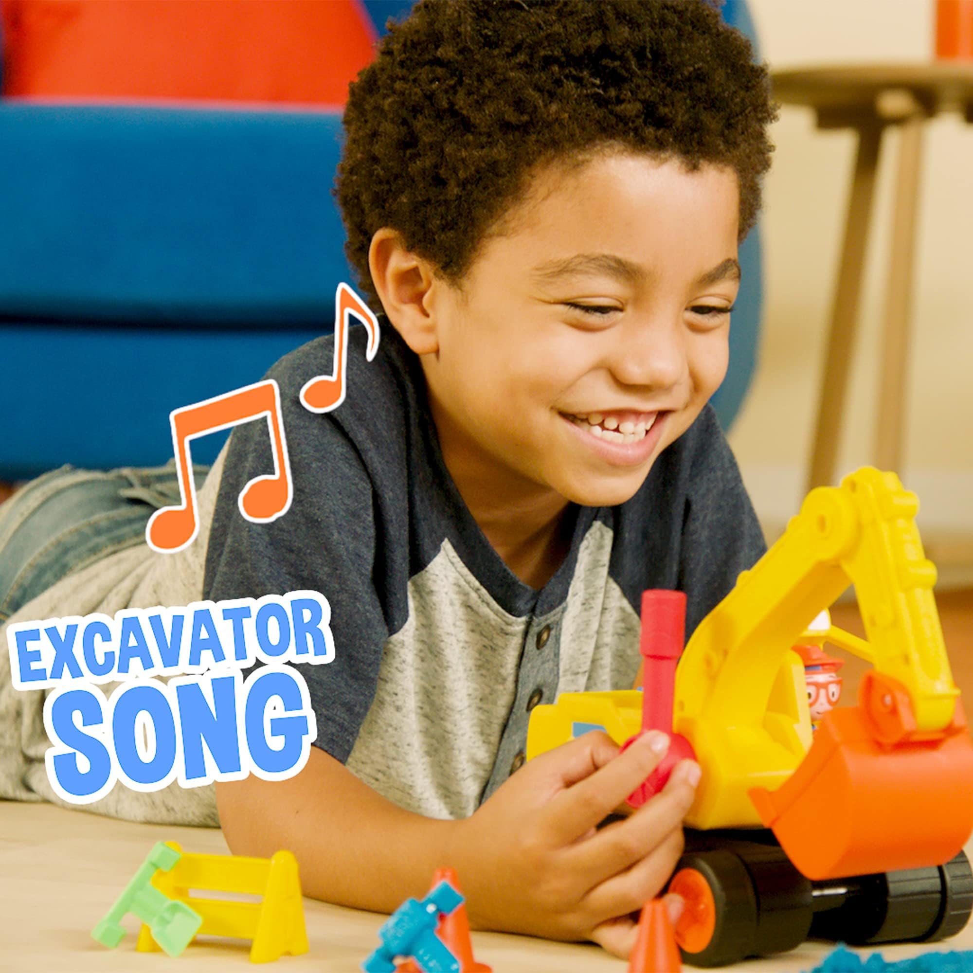 Blippi Excavator - Fun Freewheeling Vehicle with Features Including 3 Construction Worker, Sounds and Phrases - Educational Vehicles for Toddlers and Young Kids, Yellow, Multicolor, Pack 1