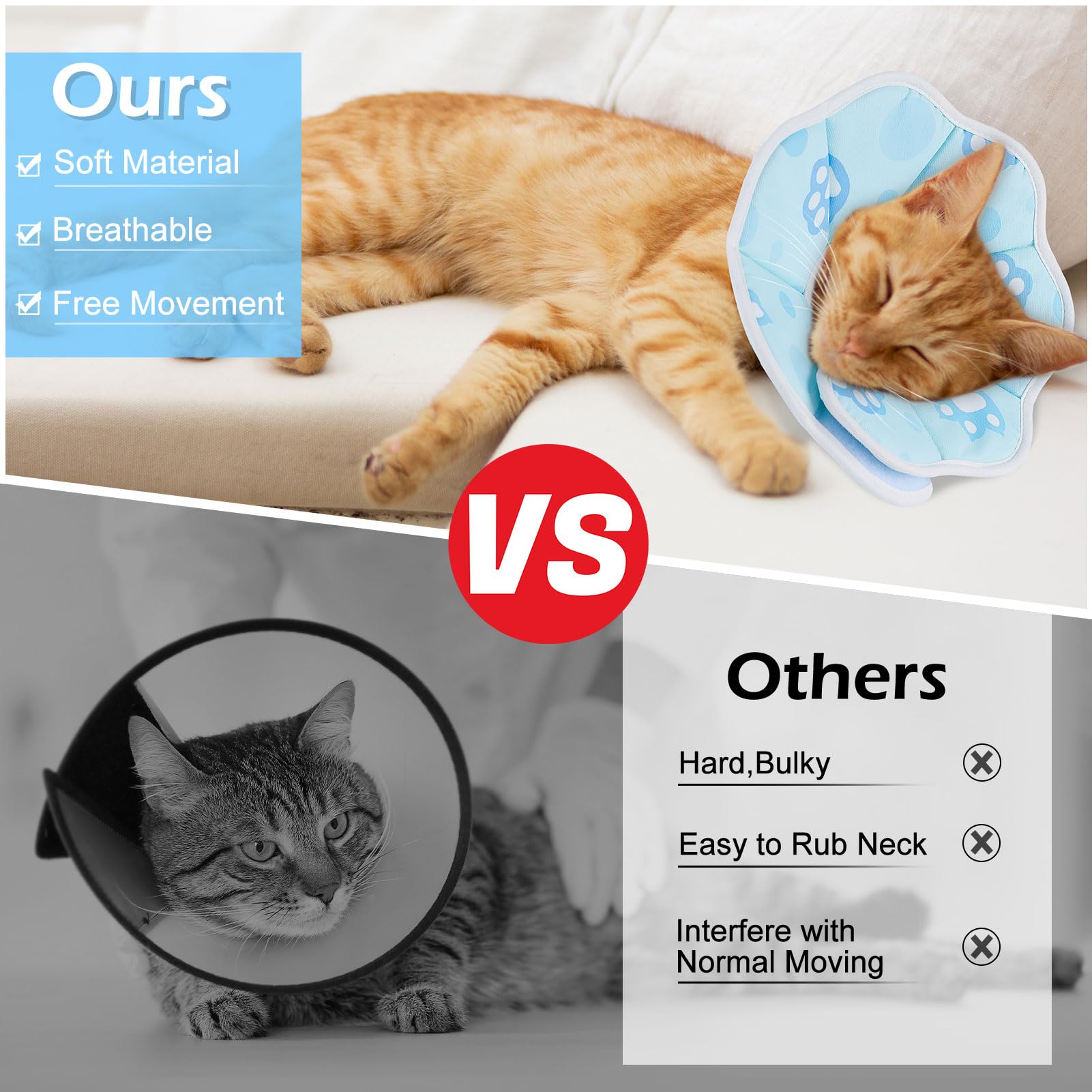 Bienbee Cat Cone Collar, Soft Cat Cone Cat Recovery Collars and Cones, Adjustable Soft Cone for Cats, Light-Weight E Collar for Cats Kitty Puppy