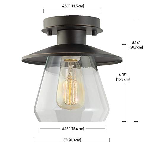 Globe Electric 64846 1-Light Semi-Flush Mount Ceiling Light, Oil Rubbed Bronze, Clear Glass Shade, Ceiling Light Fixture, Light Fixtures Ceiling Mount, Bedroom Lights for Ceiling, Dining Light Fixture