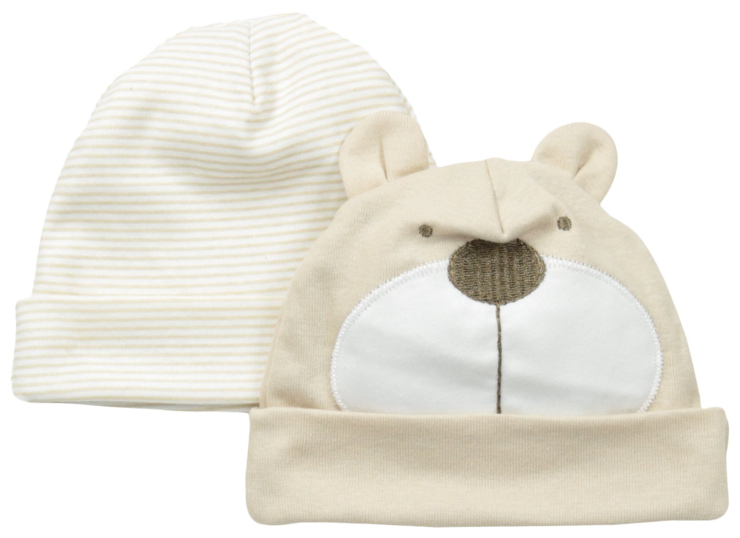 Gerber Unisex-Baby Newborn 2 Pack Novelty Caps Bear, Brown, 0-6 Months