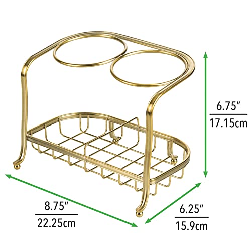 mDesign Steel Bathroom Countertop Hair Tool Storage Organizer Accessory Basket Tray, Vanity Table Holder for Hair Dryer, Flat and Curling Irons, Styling Products, Hyde Collection, Soft Brass