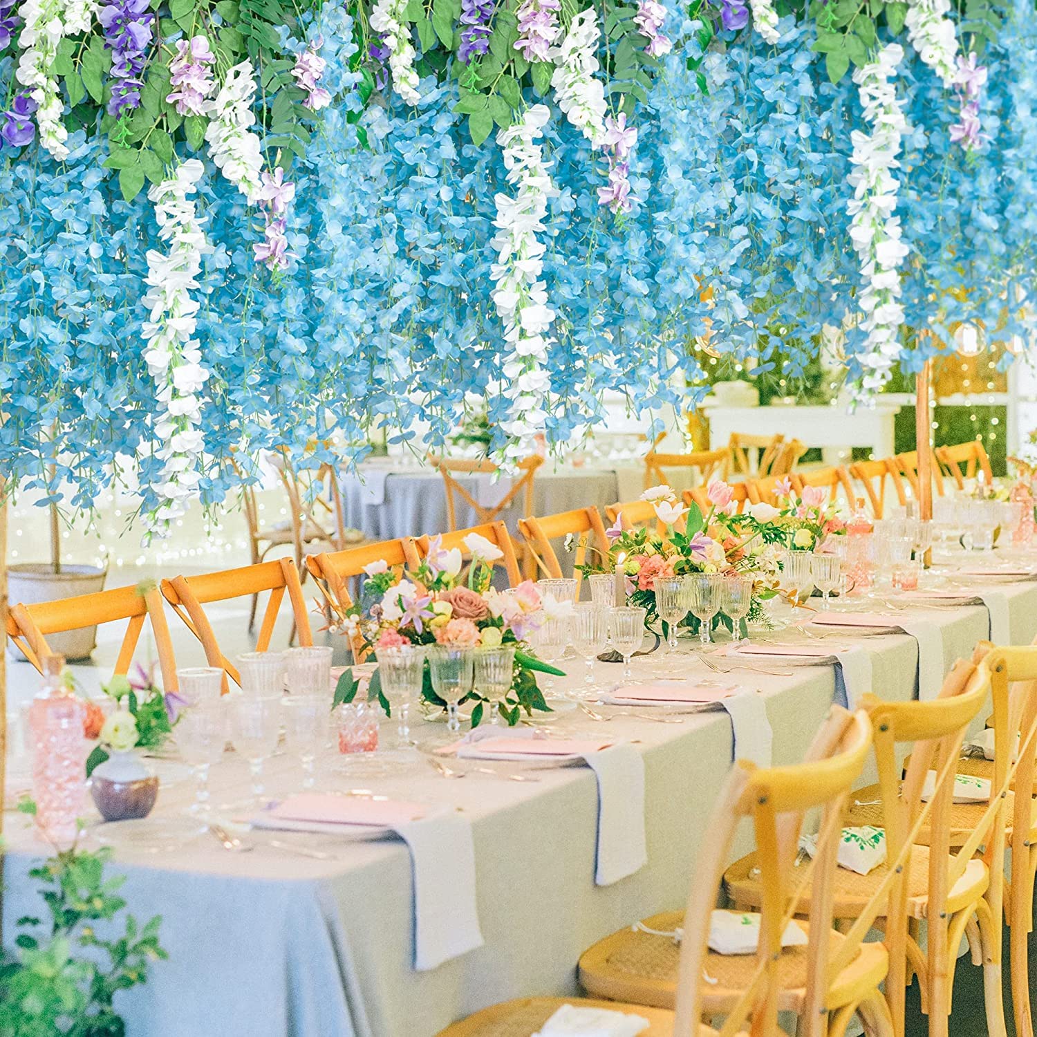 FOEVAFLO Artificial Wisteria Flowers Garland, Hanging Vines with Flowers for Wedding Arch, Party, Wall Backdrop Decor, 7.2ft/pcs (4pcs, White)