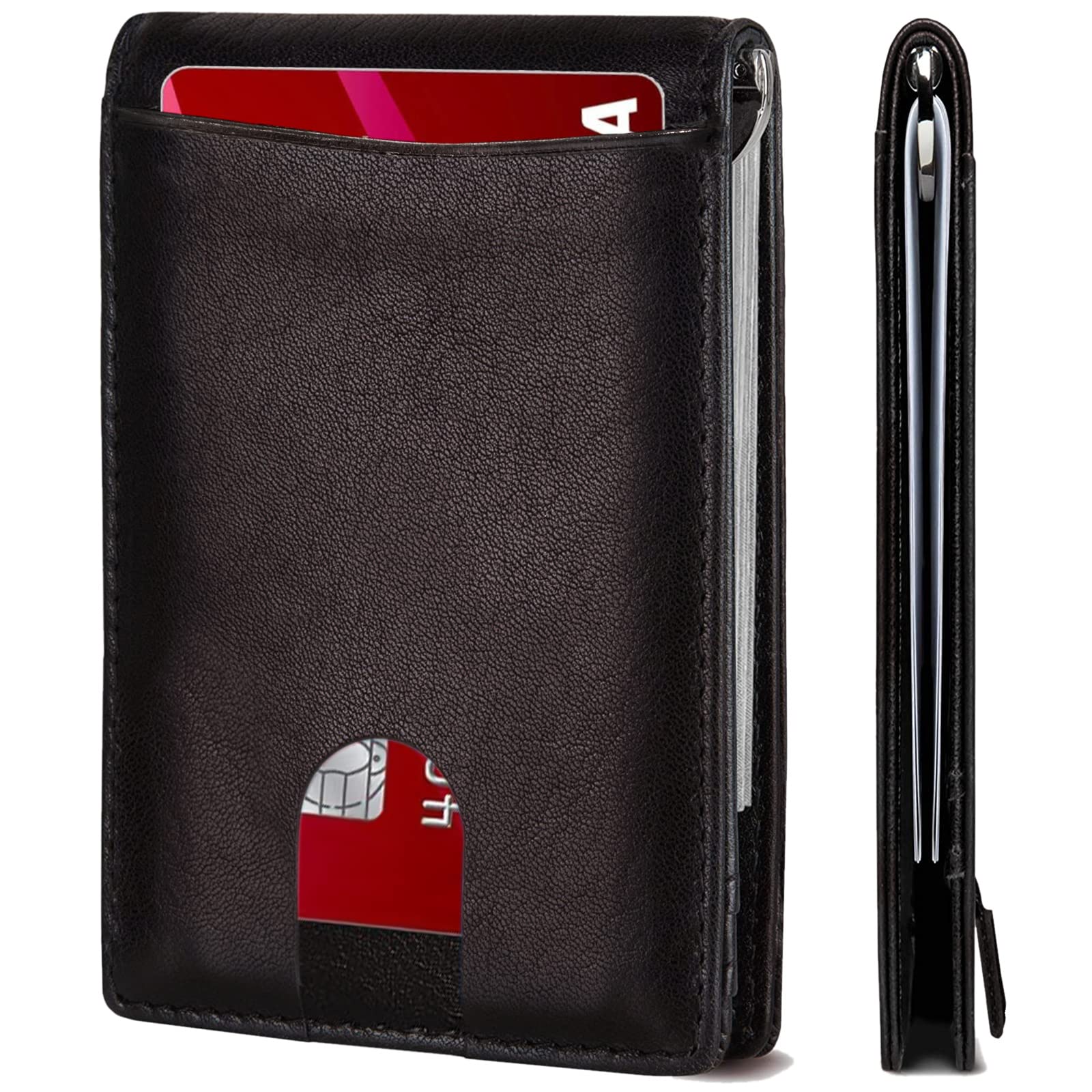 Andiit Genuine Leather Front Pocket Wallets for Men RFID Blocking Slim Bifold Thin Credit Card Holder Case Minmalist with Money Clip (1-Coffee)