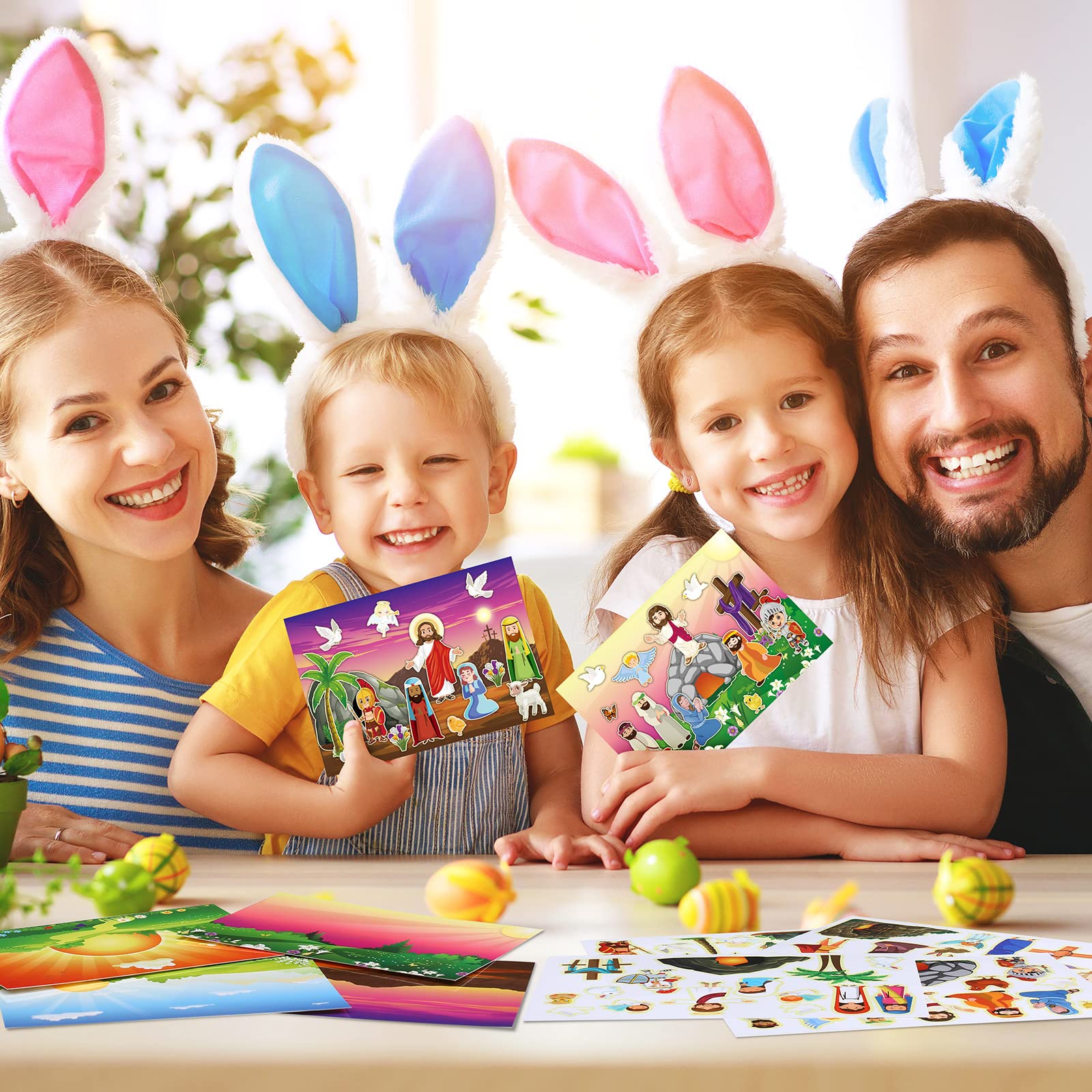 64 Sheets Religious Easter Sticker He Lives Scenes Craft Kit for Kids Resurrection Stickers Sunday School Classroom Craft He is Risen Scene for Kids Party Game Easter Art DIY Project Supplies