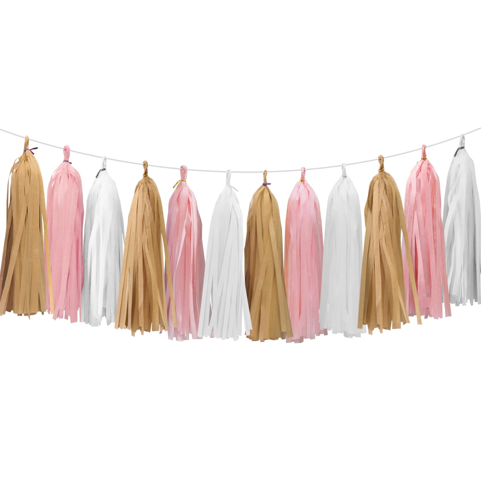 Aonor Gold White Pink Tassel Garland for Baby Shower Decorations Bridal Shower Birthday Party Decorations 15PCS