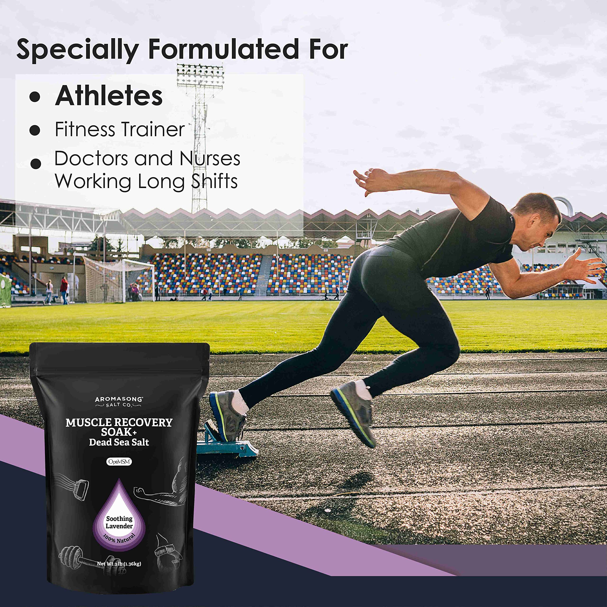 Aromasong Muscle Recovery Bath Soak with Dead Sea Salt, OptiMSM, Magnesium Flakes & Essential Oils for Post Workout Soreness - Made in USA - 14 oz. Bag Bath Salt for Pain Relief.