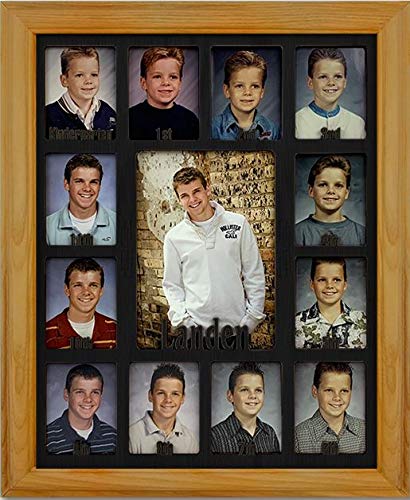 Northland School-Years Picture Frame Personalized - Holds Twelve 2.5" x 3.5" School Photos and 5" x 7" Graduation Picture, Oak Frame, Black Insert, Customizable with any name