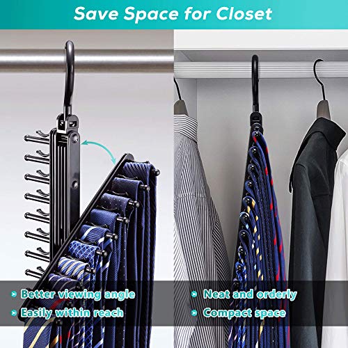 IPOW Upgraded 2 PCS See Everything Cross X 20 Tie Rack Holder,Rotate to Open/Close Tie and Belt Hanger with Non-Slip Clips,360 Degree Swivel Space Saving Organizer