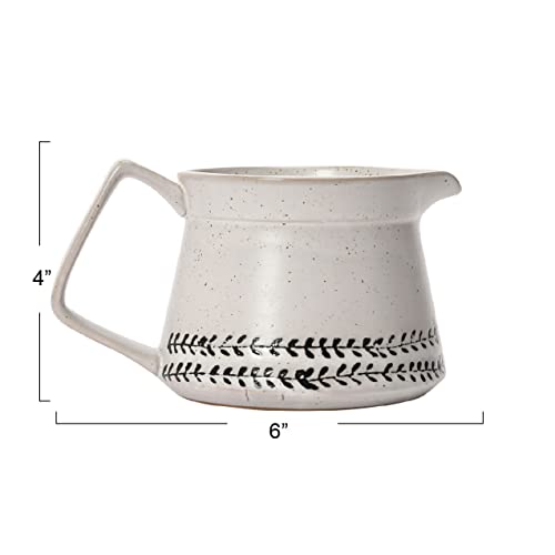 Creative Co-Op Stoneware Creamer with Debossed Pattern, Antique White and Blue Reactive Glaze, 6" L x 4" W x 4" H