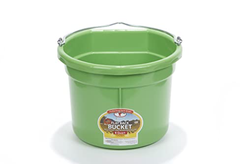 Little Giant® Flat Back Plastic Animal Feed Bucket | Animal Feed Bucket with Metal Handle | Horse Feed & Water Bucket | 8 Quarts | Lime Green