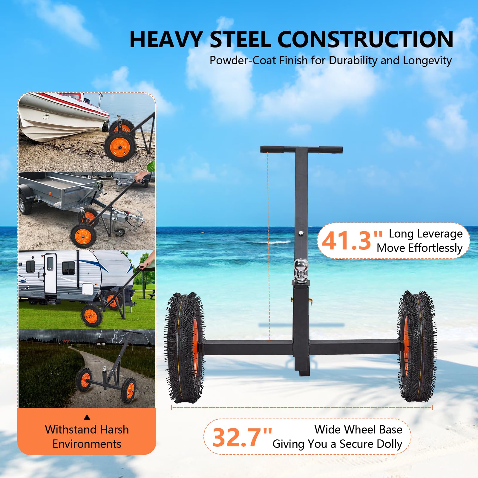 Adjustable Trailer Dolly, 600lbs Load Capacity, Carbon Steel Trailer Mover with 17.71''-26'' Adjustable Height, 12" Pneumatic Tires for Moving Boat Trailers/Utility/RV/Cargo Trailers