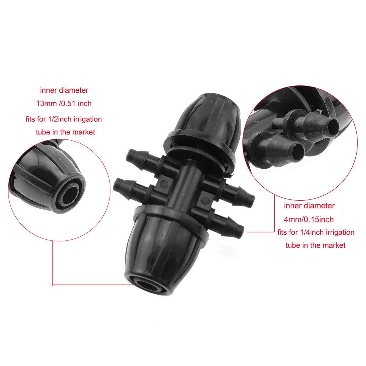 ZRM&E 10pcs Barbed Tee 1/2inch to 1/4inch Irrigation Tube (fits 13mm ID/ 4mm ID) Garden Irrigation Water Adapter 6-Ways