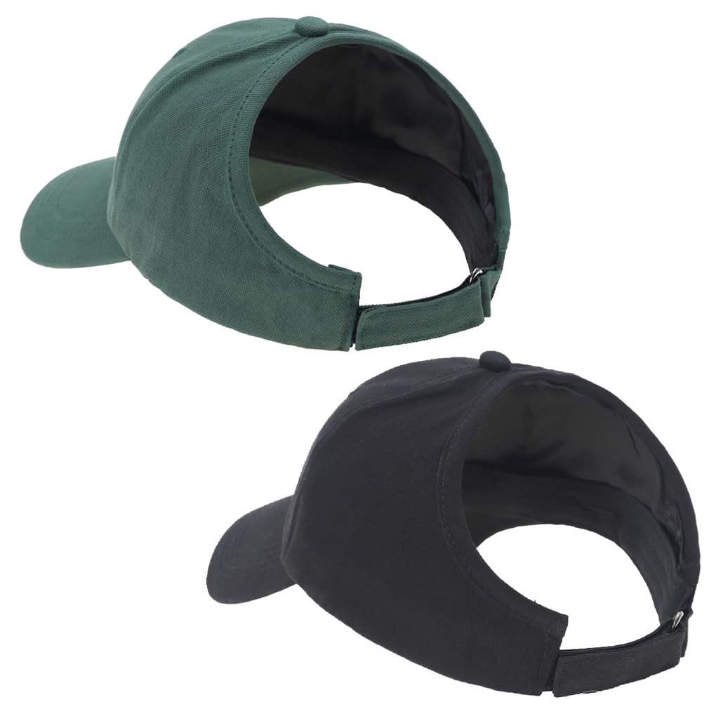 AICILY 2 Pack Backless Cap for Women Natural Curly Hair Hat Baseball Cap Afro Puff Ponytail Hat (Black＆Green)