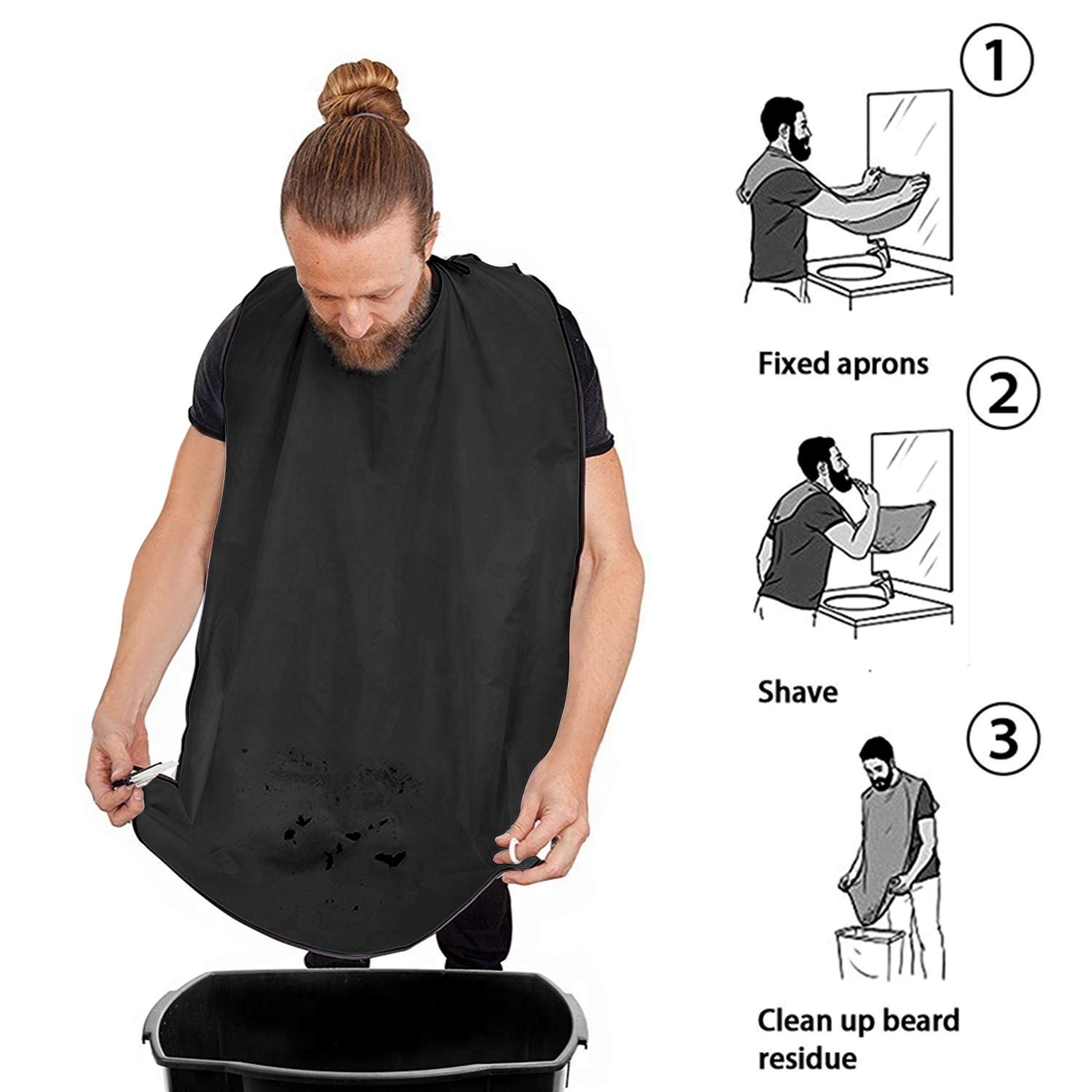 Adjustable Upgrade Beard Apron Cape for Men Shaving and Trimming with Suction Cups Grooming Beard Apron Perfect Gifts (Medium, Black)