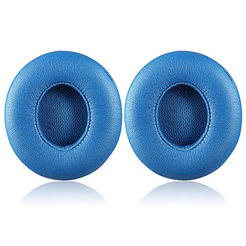 Jecobb Solo 2 Wired Replacement Earpads Ear Cushion Pads with Protein Leather and Memory Foam for Beats Solo2 Wired On-Ear Headphones by Dr. Dre ONLY (NOT FIT Solo 2/3 Wireless) (Blue)