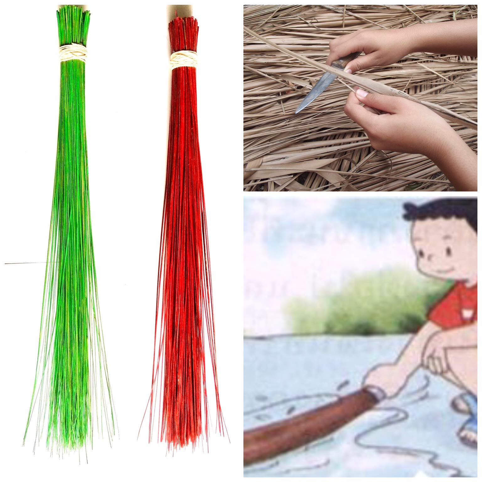 SN SKENNOVA - 1 Piece of 27-28-inch Colorful Asian Coconut leaf Broom Multi-Surface Sturdy Authentic Thai Natrual Broom (Green)