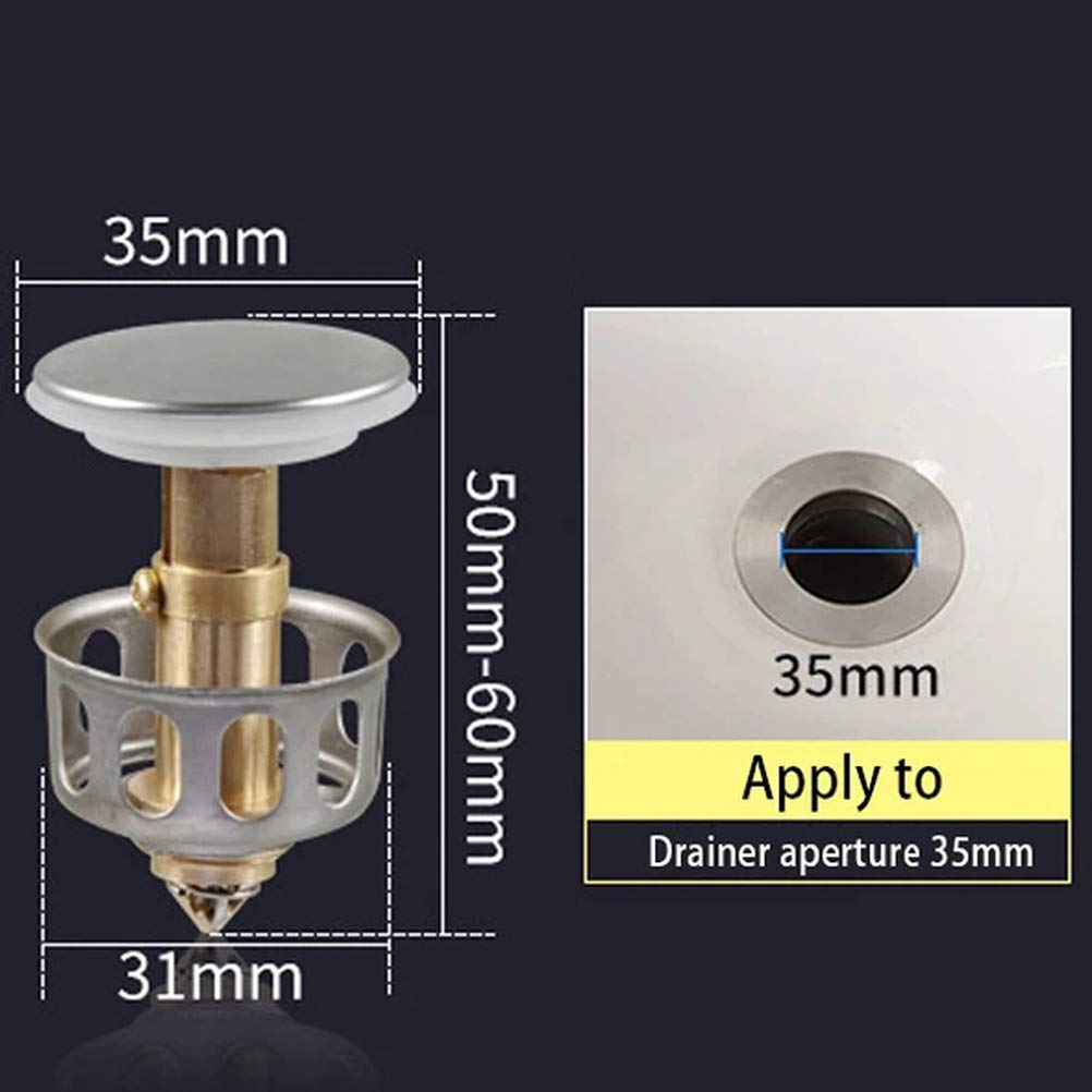 BSTOB Universal Wash Basin Bounce Drain Filter, Sink Drain Stopper Up Bathroom Sink Drain Plug with Basket, Kitchen Bathroom Strainer Sink Drain Stopper