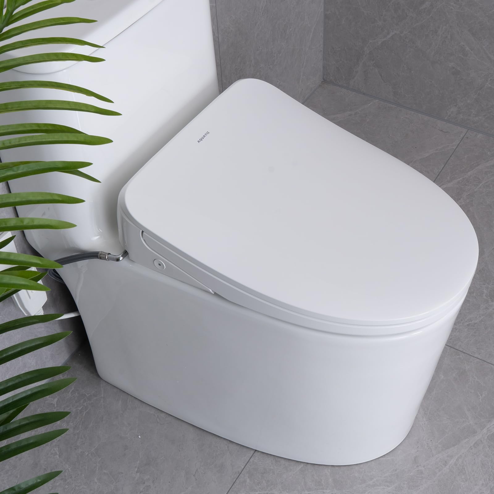 Aquatiz Auto Open Close Bidet Toilet Seat, Elongated with Endless Warm Water, Seat Heating, Night Light, Warm Air Dryer, Advanced Bidet Attachment for Toilets