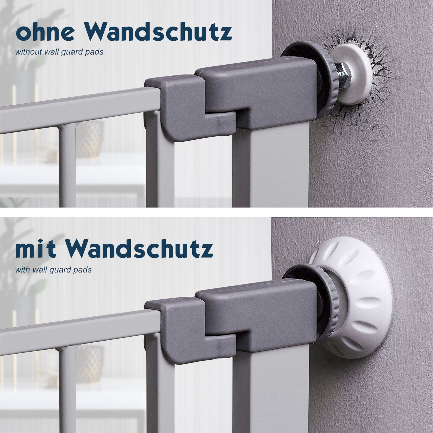 Wall Cups for Baby Gates Hoffenbach | 4 Pack | Works with All Walk-Through Pressure Mounted Child & Dog Safety Gates | Pads Protect Doorway, Door Frame, Stairs | No Drill | German Quality