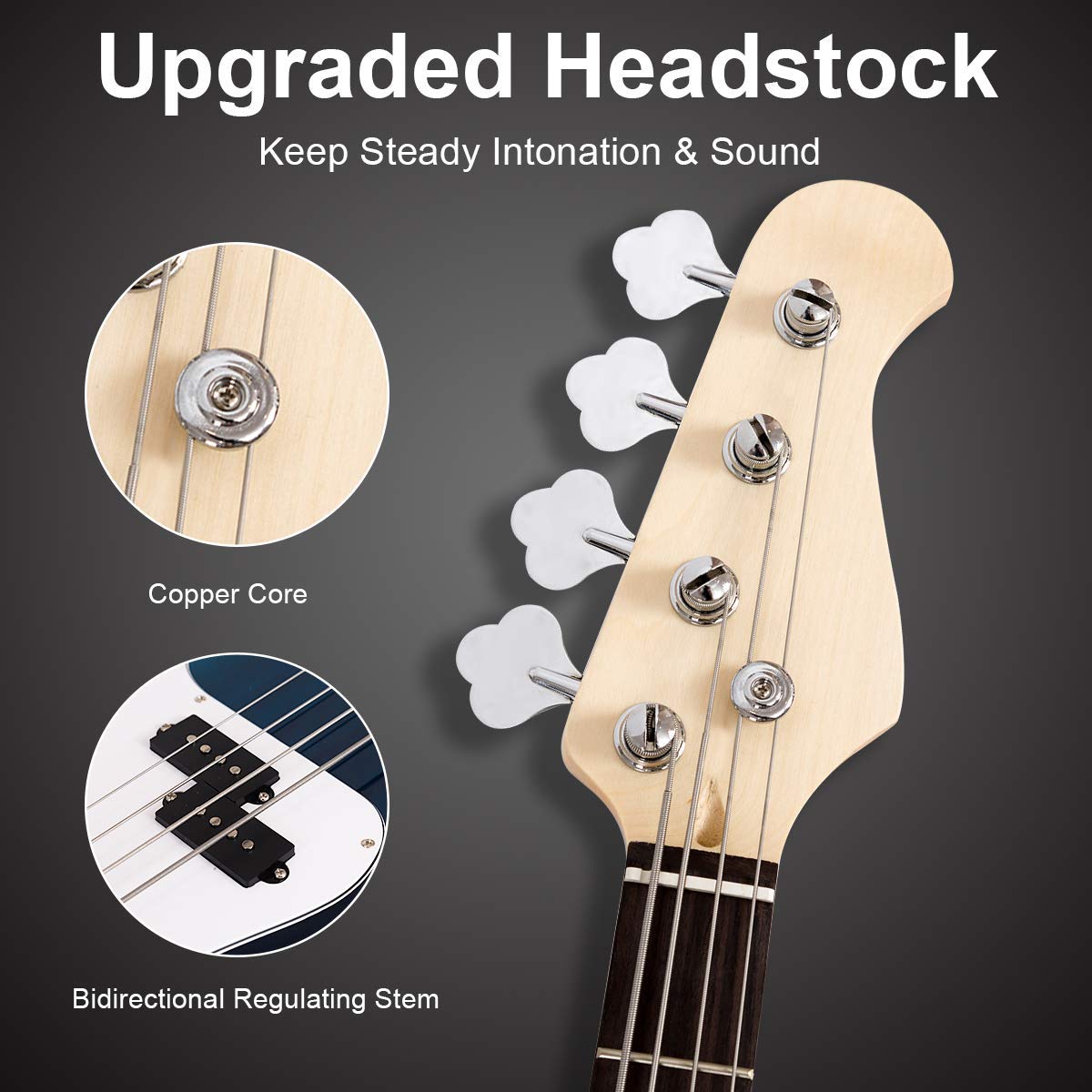 Costzon Full Size Electric 4 String Bass Guitar for Beginner Starter Complete Kit, Rose Fingerboard and Bridge, w/Two Pickups & Two Tone Control, Guitar Bag, Strap, Guitar Pick, Amp Cord (Blue Bass)