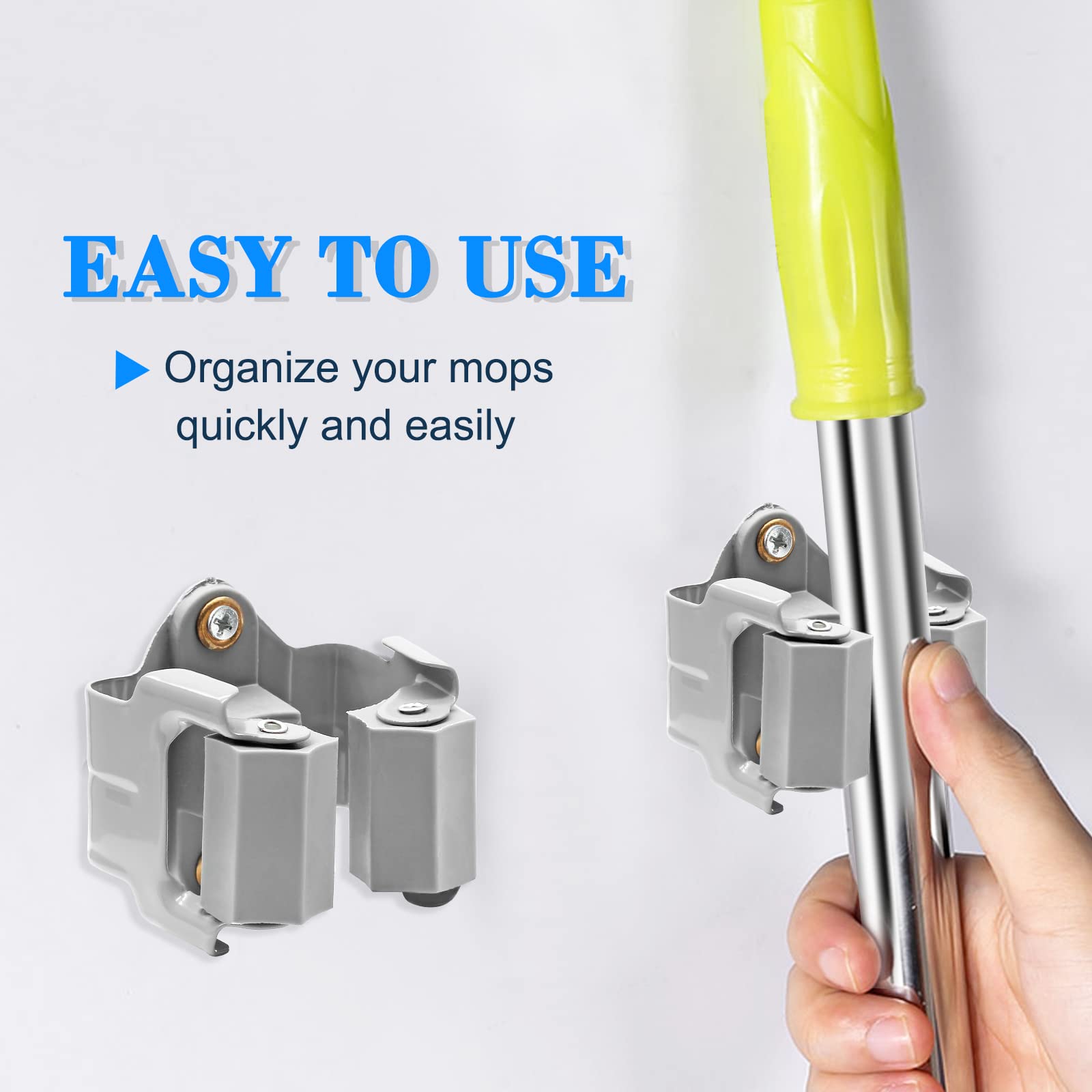 Waziaqoc 5PCS Wall Mount Broom Mop Holder, Bathroom Mop Hanger Wall Mounted Mop Clip with Screws for Garden Bathroom Kitchen - Grey
