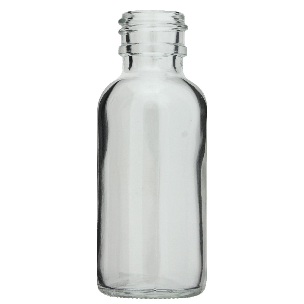 AURA VARIETY 144 PACK BOSTON ROUND 1 OZ 30 ML CLEAR GLASS BOTTLES WITH POLY CONE LINED BLACK CAPS