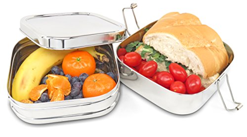 Lifestyle Block Stainless Steel Double Stack Cube 2 Compartment Lunch Box - X-Large