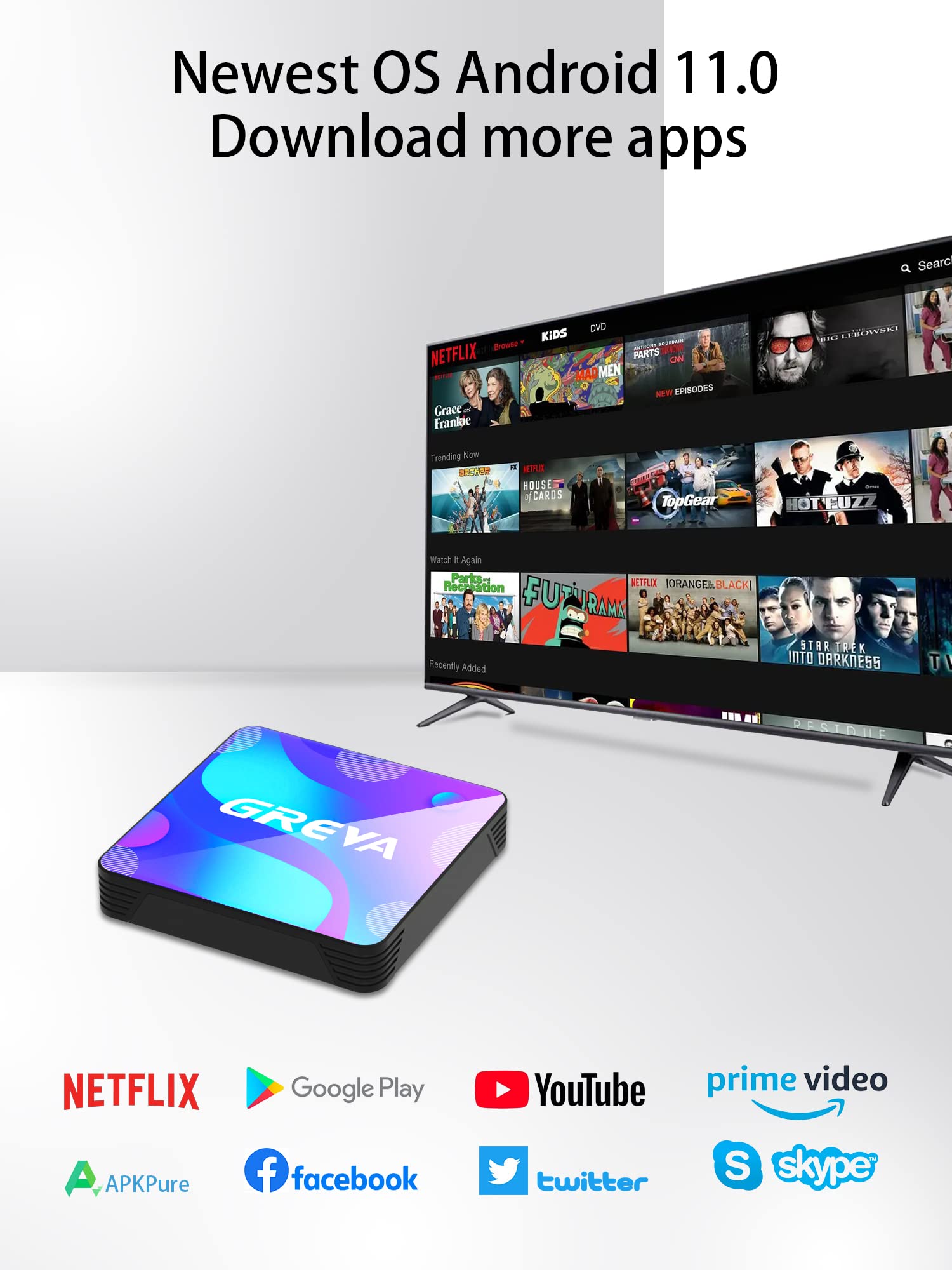 Android TV Box 11.0 4GB RAM 32GB ROM Support Dual Band WiFi with Backlit Keyboard 4K HDR Smart Streaming Media Player BT 4.1 H.265 Set Top Blue
