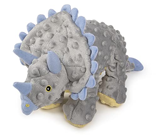 goDog Dinos Frills Squeaky Plush Dog Toy, Chew Guard Technology - Gray, Large