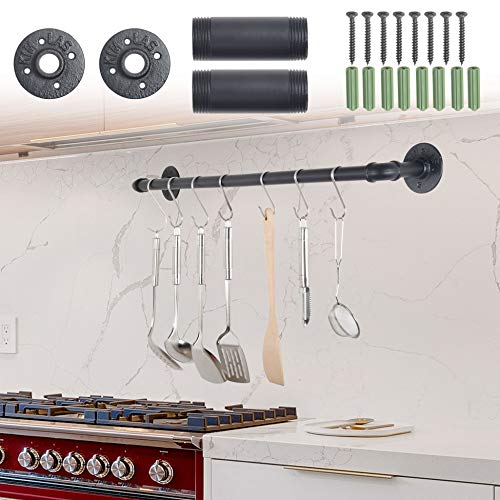 WEBI Clothing Rack Wall Mount,24'' Industrial Pipe Clothes Rack for Hanging Clothes,Heavy Duty Iron Garment Rack Bar,Retail Display Clothes Rod for Closet,Laundry Room,Black