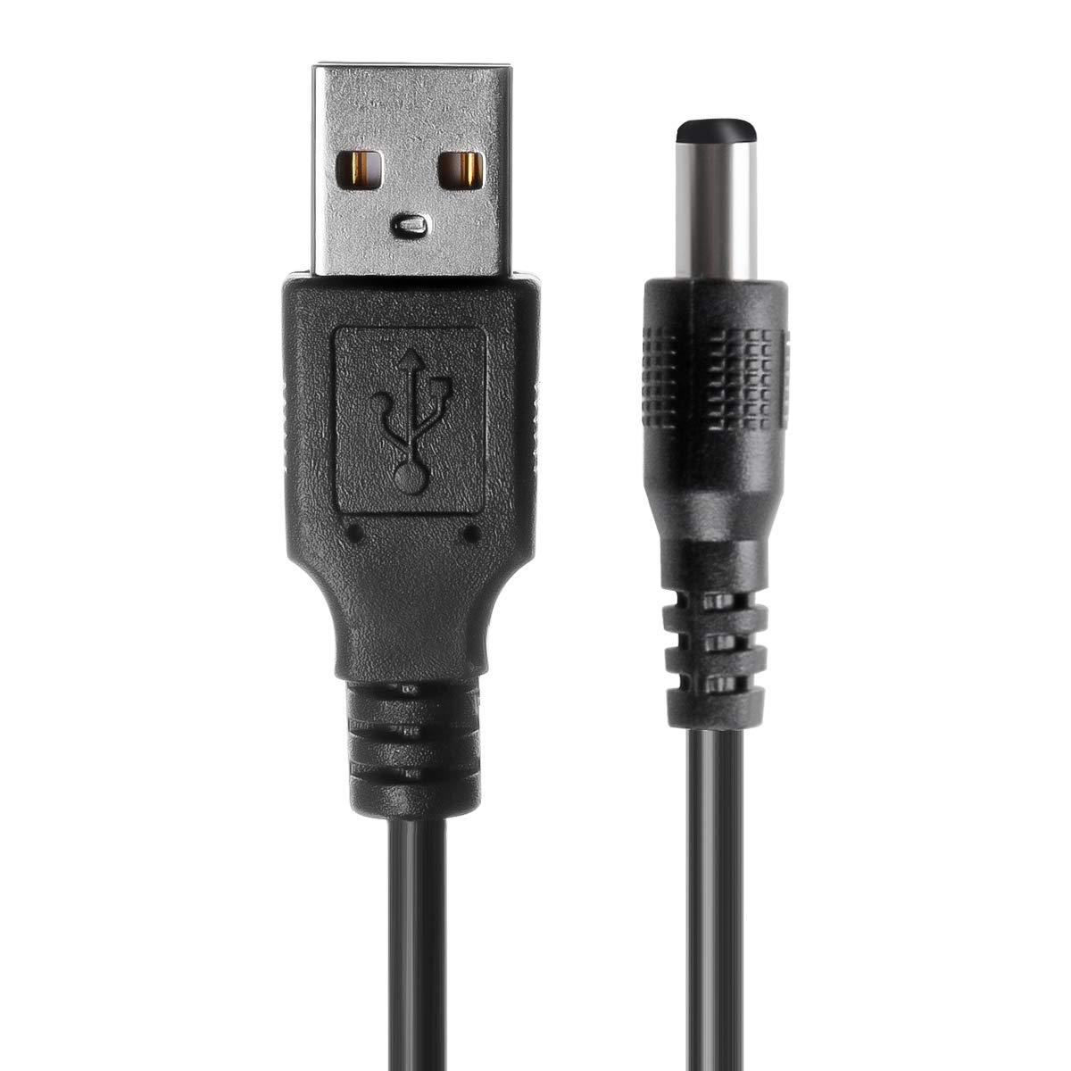 TENINYU USB 2.0 A Male to DC 5.5x2.5mm 5 Volt 24AWG DC Barrel Jack Power Cable 3FT, Black (Max 2.5 Ampere Power Cable, Center PIN Positive),2Pack