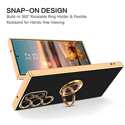 BENTOBEN Compatible with Samsung S23 Ultra Case with 360° Ring Holder, Shockproof Slim Kickstand Magnetic Support Car Mount Women Men Protective Phone Case for Samsung Galaxy S23 Ultra, Black/Gold