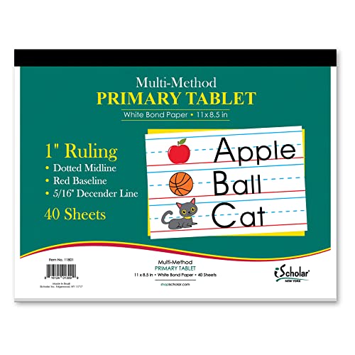 iScholar Multi-Method Primary Tablet, 1 Inch Ruling, 40 Sheets, 11 x 8.5 Inches (11801)