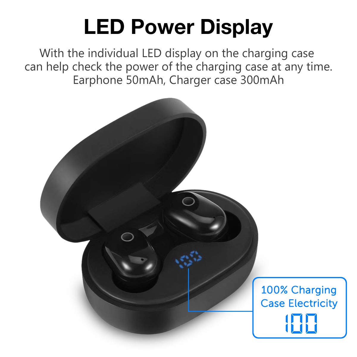 Alpha Digital Touch Control Wireless Ear-Buds, Bluetooth 5.0, Easy Pairing, LED Power Indicator, Noise Canceling, True Stereo Bass Sound Quality, Dust-Proof, Waterproof,12 Hours Play time, Black