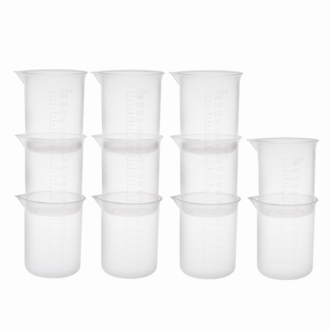 uxcell Measuring Cup 150ml PP Plastic Graduated Beaker Transparent for Lab Kitchen liquids 11pcs