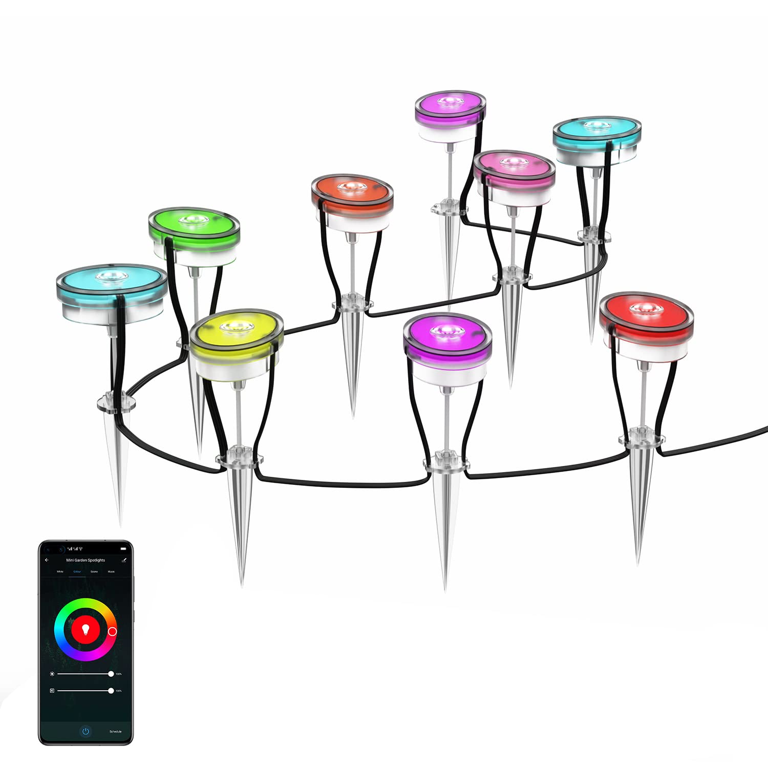 HYDONG Garden Lights Outdoor, 9 LED Bluetooth Control In-Ground Lights, IP65 Waterproof Landscape Lights Pathway Spotlight for Yard Deck Lawn Patio Pathway Walkway (RGB+ Warm White), 2 Pack
