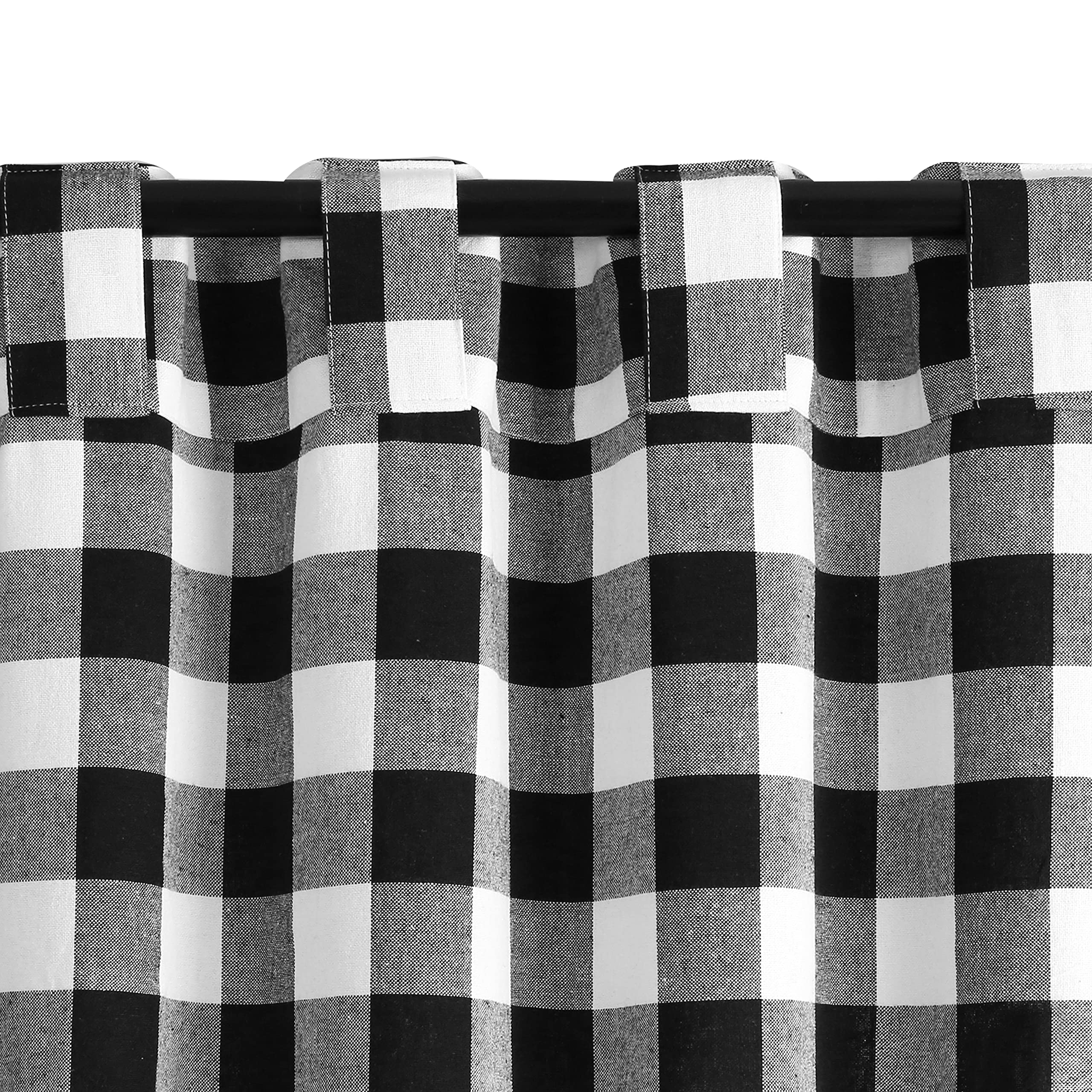 Alpha Living Home Farmhouse Cotton Black and White Buffalo Gingham Check Window Curtains, 50" x 72" 2 Pack Gingham Check Curtain - Black White Bedroom Curtain 72 Inches, Check Tab Top Curtains