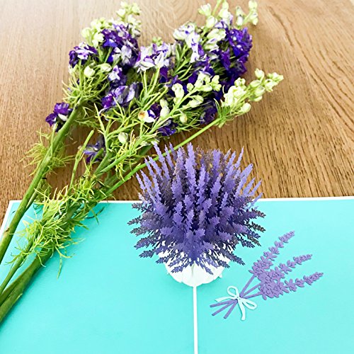 Liif Lavender Blooms Pop Up Card, 3D Flower Greeting Card, Pop Up Card for All Occasions, Birthday, Mother's Day, Anniversary, Wedding, Congratulations, Get Well Card, Handmade Gift
