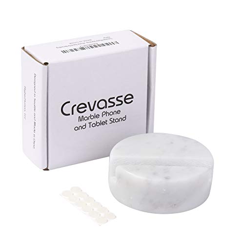 Crevasse Phone Stand by HigherHuman β Premium Carrara Marble Cell Phone Holder for Cellphone or Tablet on Your Desk, Counter, Table or Nightstand. Luxurious Solid Real Stone Phone Stand for Recording