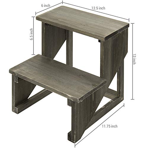 MyGift 2 Tier Rustic Dark Gray Solid Wood Desk Organizer Display Shelf, Farmhouse Style Tabletop Storage Shelves Home Decoration Rack