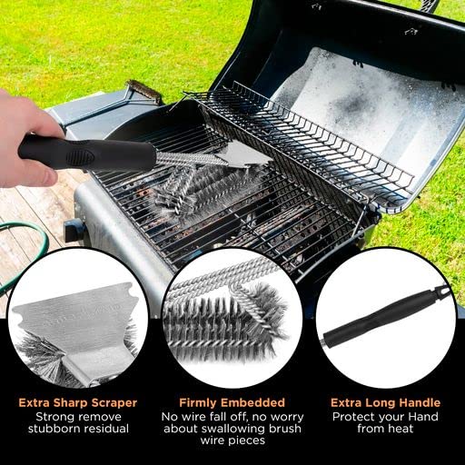 BBQ Grill Brush and Scraper, BBQ Brush for Grill Cleaning - 18β Extra Strong 3 in 1 Safe Wire Bristles Barbecue Triple Scrubber Grill Cleaning Brush for Gas Charcoal Grilling Grates BBQ Grill Brush