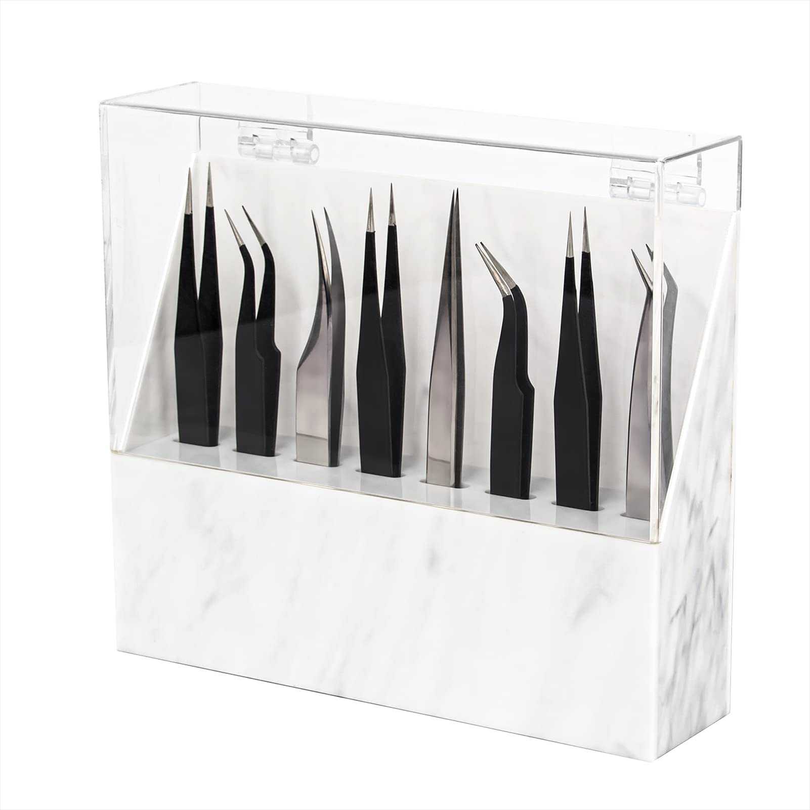 BUCICE Tweezer Holder Stand for Eyelash Extension Dust-proof Eyelash Curler Storage Rack 8 Hole Acrylic Display Stand Eyelash Extensions Supplies Rack for Salon and Home Use