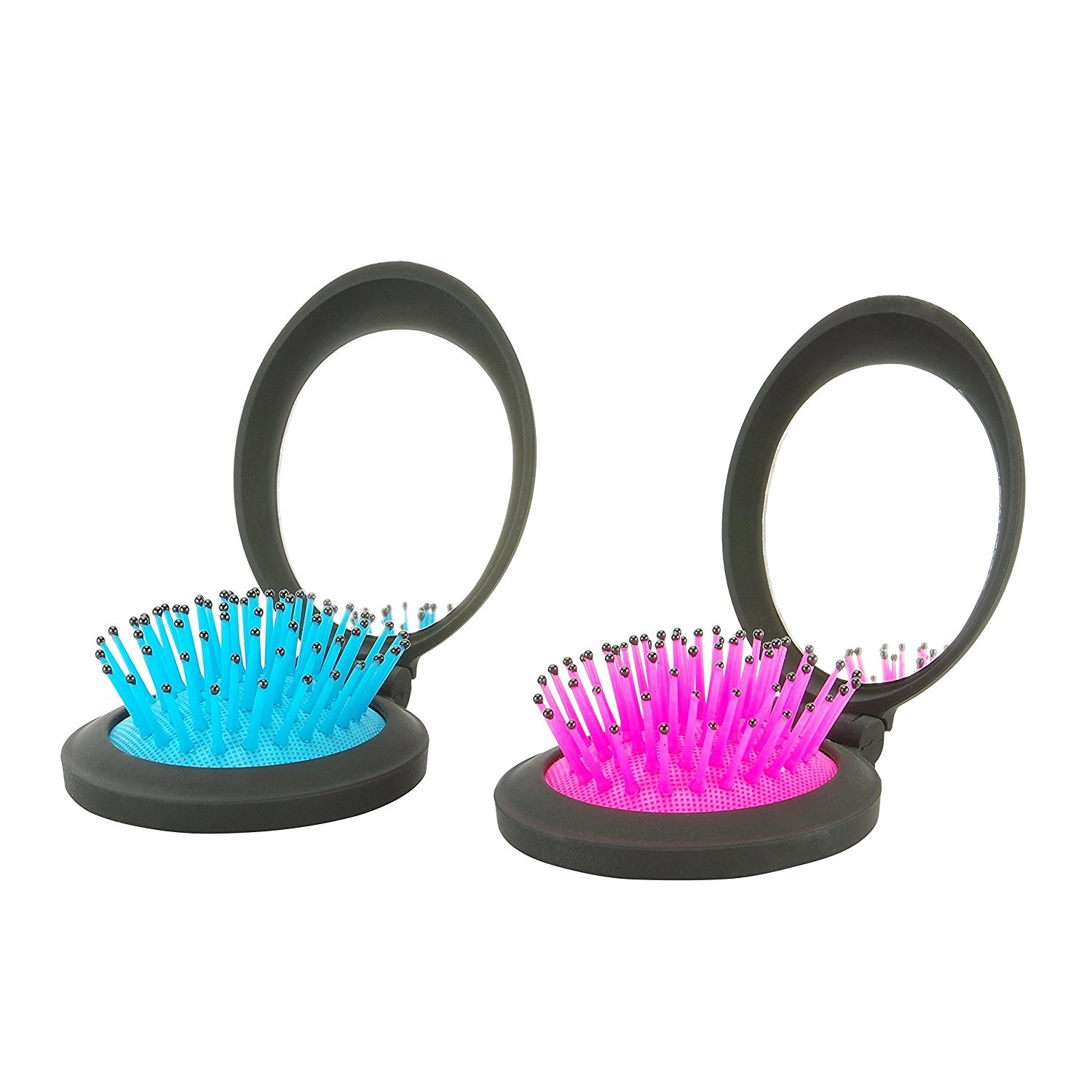 NuAngela Travel Hair Brush With Mirror Compact Pocket Size, Folding Mirror Mini Pop Up Hairbrush Set,Pocket Brush Hair Massage Comb Easy Keep in Purse Car Gym Bag Locker (2 Pieces)