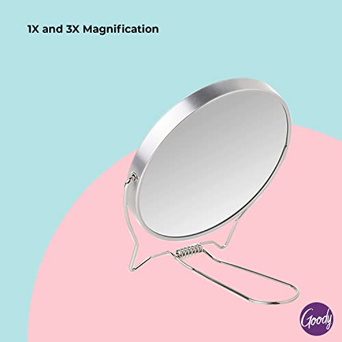 Goody Two-Sided Makeup Mirror with Stand - 1X and 3X Dual Sided Magnification - Lightweight & Portable Table Top Magnifying Vanity Mirror