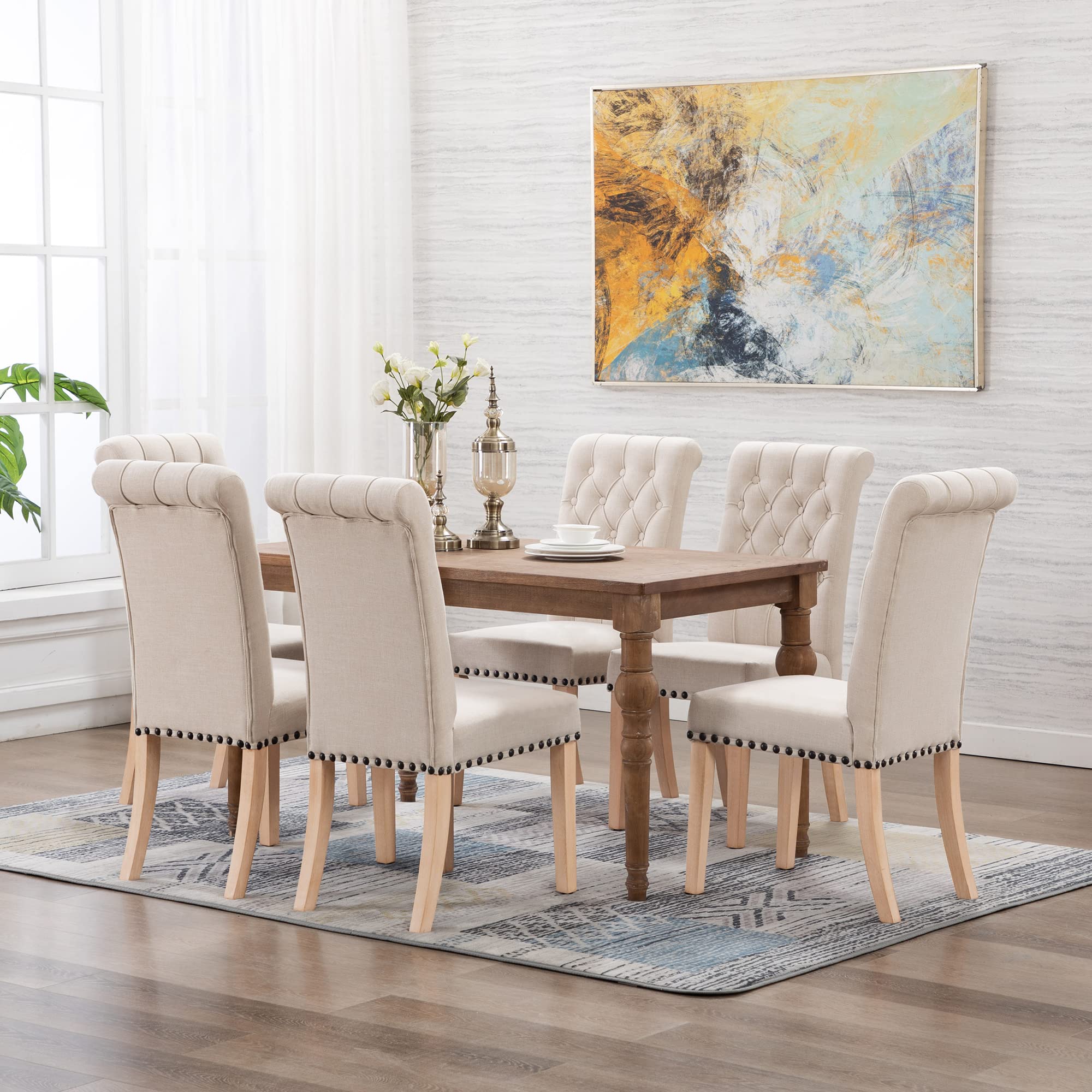adochr Accent Chairs Set of 2, Upholstered Dining Chair, Parson Chairs Kitchen Room Chairs Fabric Tufted Dining Chairs, Dark Grey