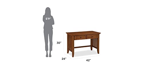 Home Styles Arts and Crafts Mission Style Student Desk Crafted from Hardwoods with Cottage Oak Finish, Black Finished Hardware, Slightly Flared Legs, Two Storage Drawers, Without Hutch