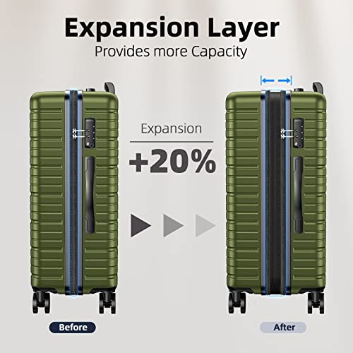 BEOW Luggage Sets 4-Piece (16/20/24/28)" Expandable Suitcases with Wheels PC+ABS Durable Hardside Luggage Clearance OliveGreen