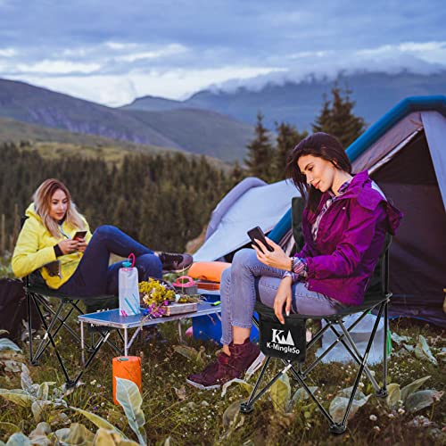 K-MingleSo Upgraded Folding Camping Chair with Side Pocket, Compact Ultralight Backpacking Chair for Fishing, BBQ, Beach, Travel, Picnic, Large Size, Hold Up to 330lbs [Black]