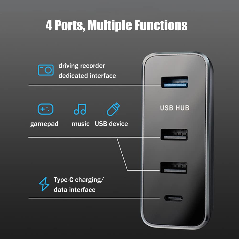 Aorika USB Hub for Tesla 2022 Model 3/Y, Compatible 4-in-1 Docking Station of Center Console Smart Sensor with Data Transmission Function and Fast Charger Port